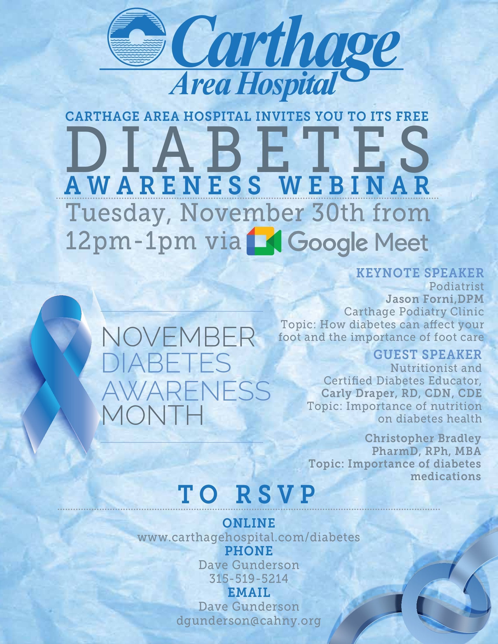 Diabetes Awareness Event Goes Virtual November 30th Carthage Area 